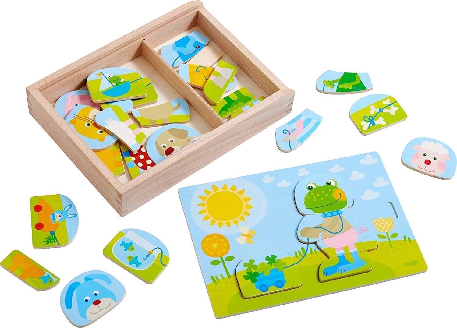 Merry Animal Mix & Match - Puzzle with 30 Pieces and Wooden Storage Bo ...